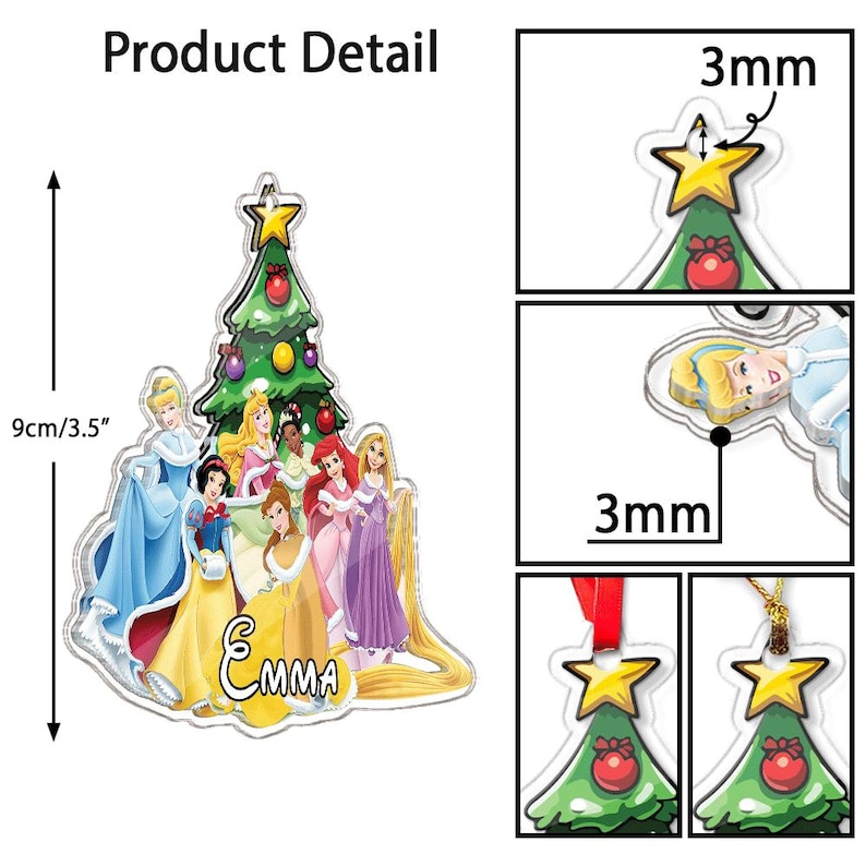 Personalized Disney Princess Christmas Tree Acrylic Ornament, Princess ...