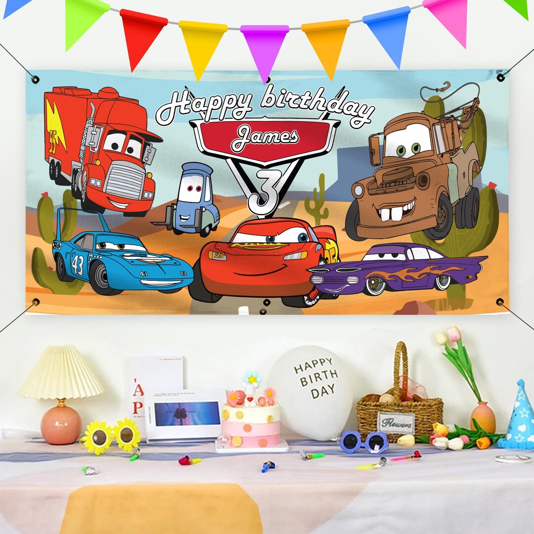 Cars Birthday Backdrop, Cars Birthday Banner, Cars Birthday Decoration ...