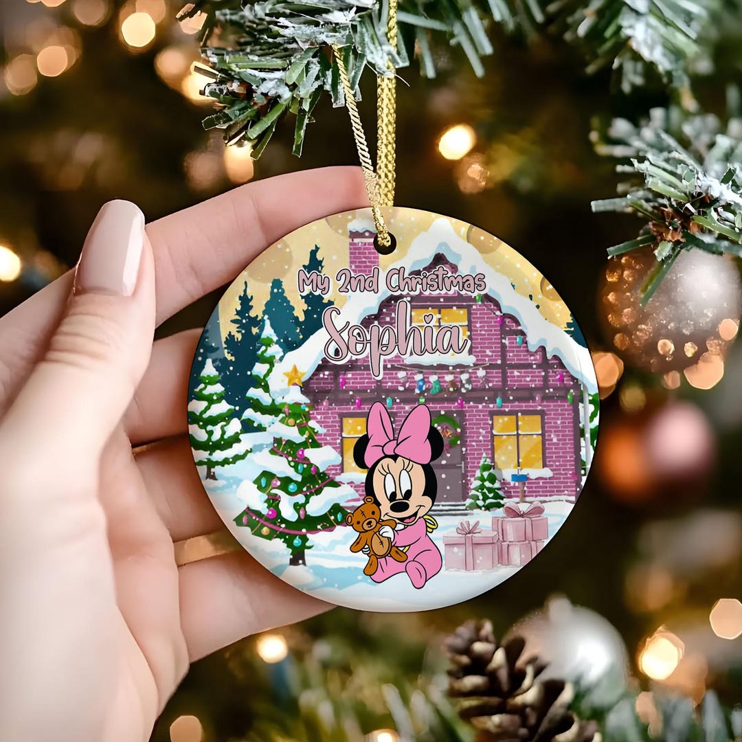 Personalized Minnie My Second Christmas Glass Ornament, Baby Girl ...
