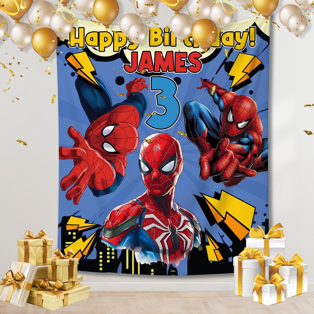 Personalized Spiderman Birthday Backdrop, Spiderman Birthday Banner ...