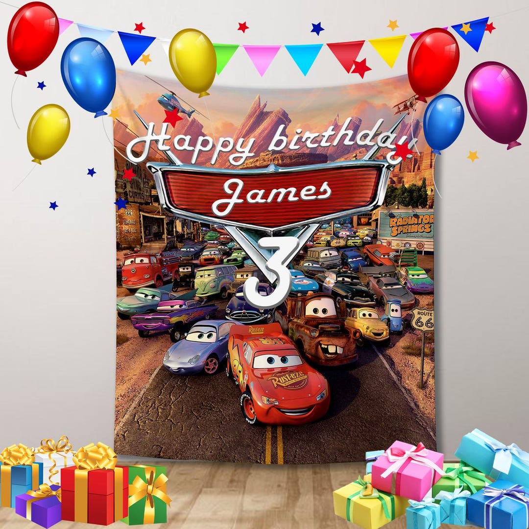 Cars Birthday Backdrop, Cars Birthday Banner, Cars Birthday Decoration ...
