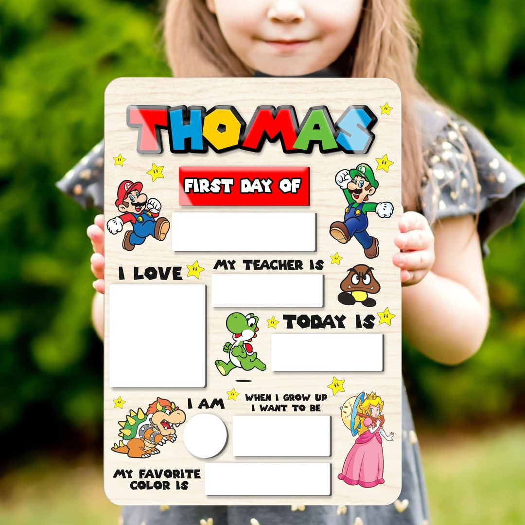 Personalized Super Mario Sign, Back to School Sign, First Day of School ...