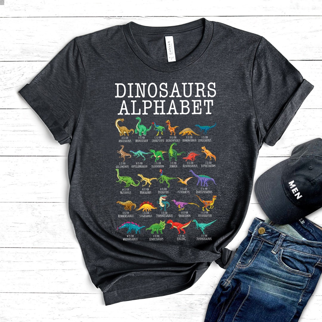 Types of Dinosaurs Alphabet A-Z ABC Dino Identification T-shirt Present ...