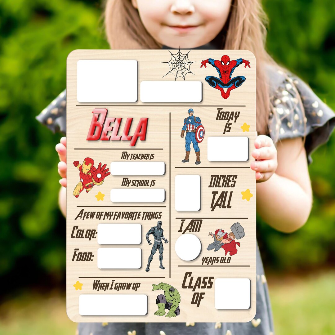 Personalized First and Last Day of School Sign, Back to School Avenger ...