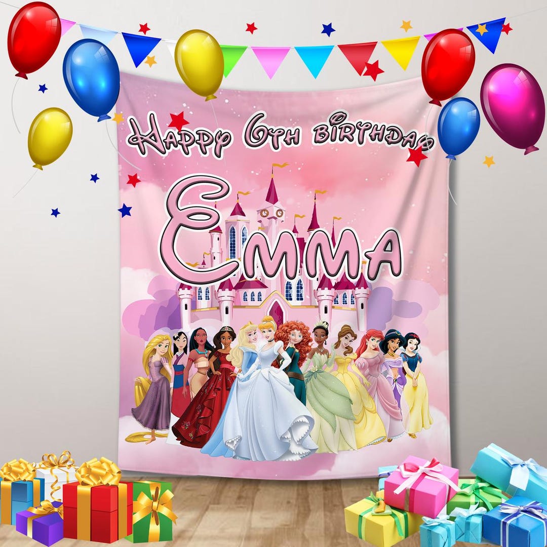 Personalized Disney Princess Backdrop, Princess Birthday Banner ...