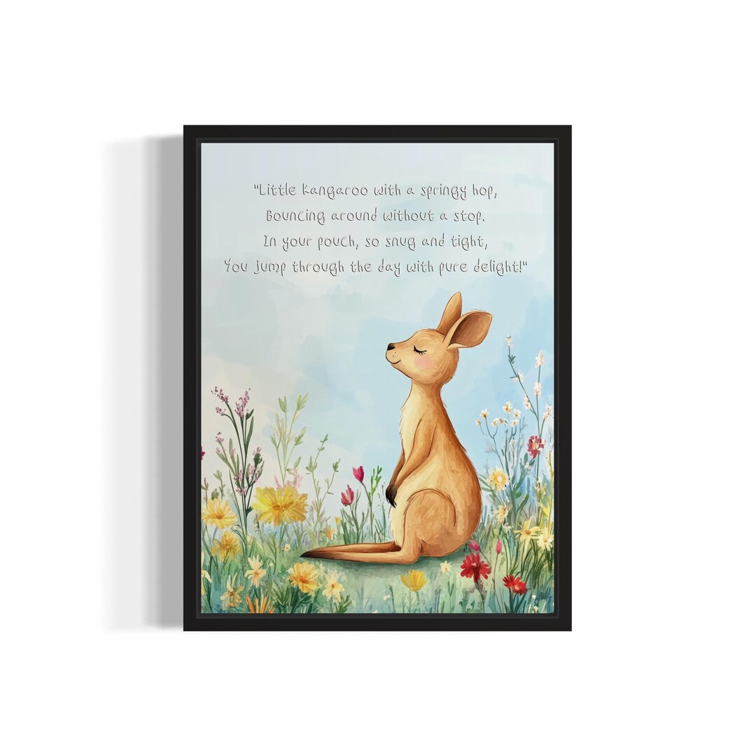 Kangaroo Animal Poem Nursey Art Print, Wall Art Poster, Original Paint ...