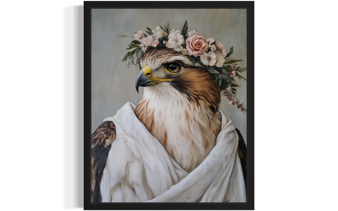 Hawk Animal With Flower Bathroom Art Print, Wall Art Poster, Original ...
