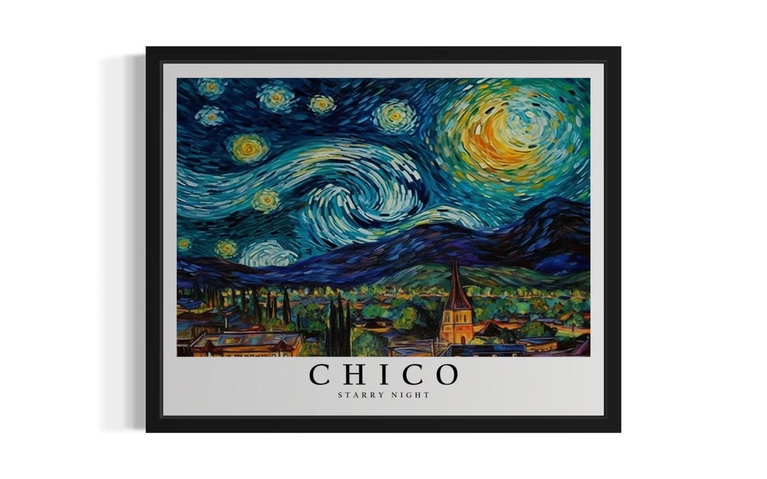 Chico California Starry Night Art Print, Wall Art Poster, Original ...
