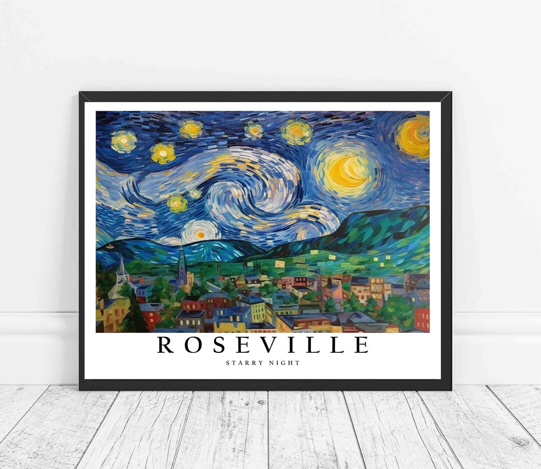 Roseville California Starry Night Art Print, Van Gogh Roseville Poster ...