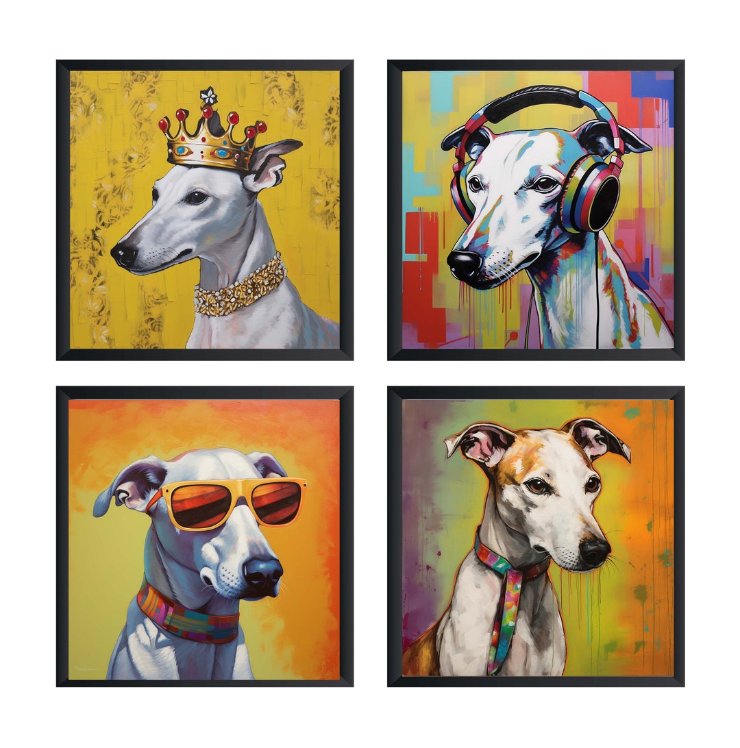 Whippet Art Print, Whippet Poster, Whippet Wall Art set of 4 Unframed ...