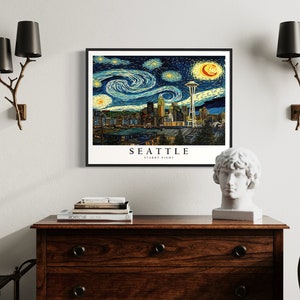 Seattle Starry Night Art Print, Van Gogh Seattle Poster Wall Art ...