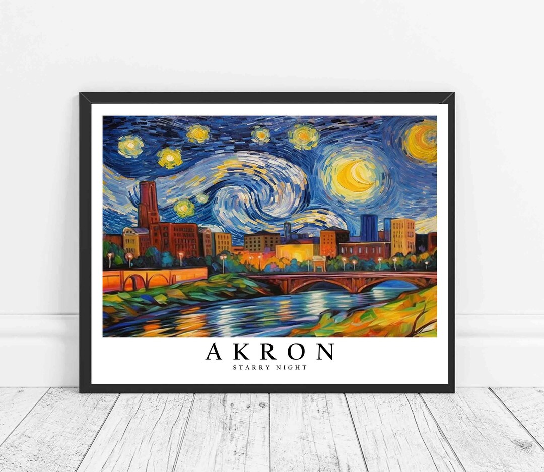 Akron Ohio Starry Night Art Print, Van Gogh Akron Poster Wall Art ...