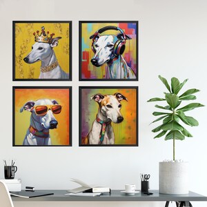 Whippet Art Print, Whippet Poster, Whippet Wall Art set of 4 Unframed ...