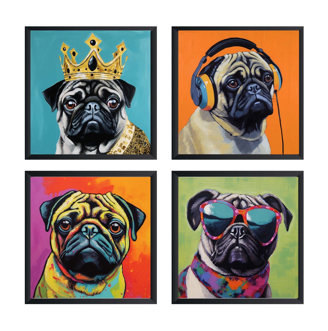 Pug Art Print, Pug Poster, Pug Wall Art (set of 4) Unframed. - Etsy