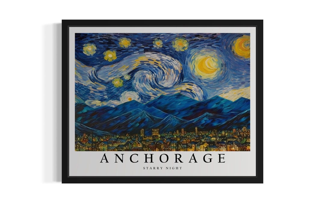 Anchorage Alaska Starry Night Art Print, Wall Art Poster, Original ...