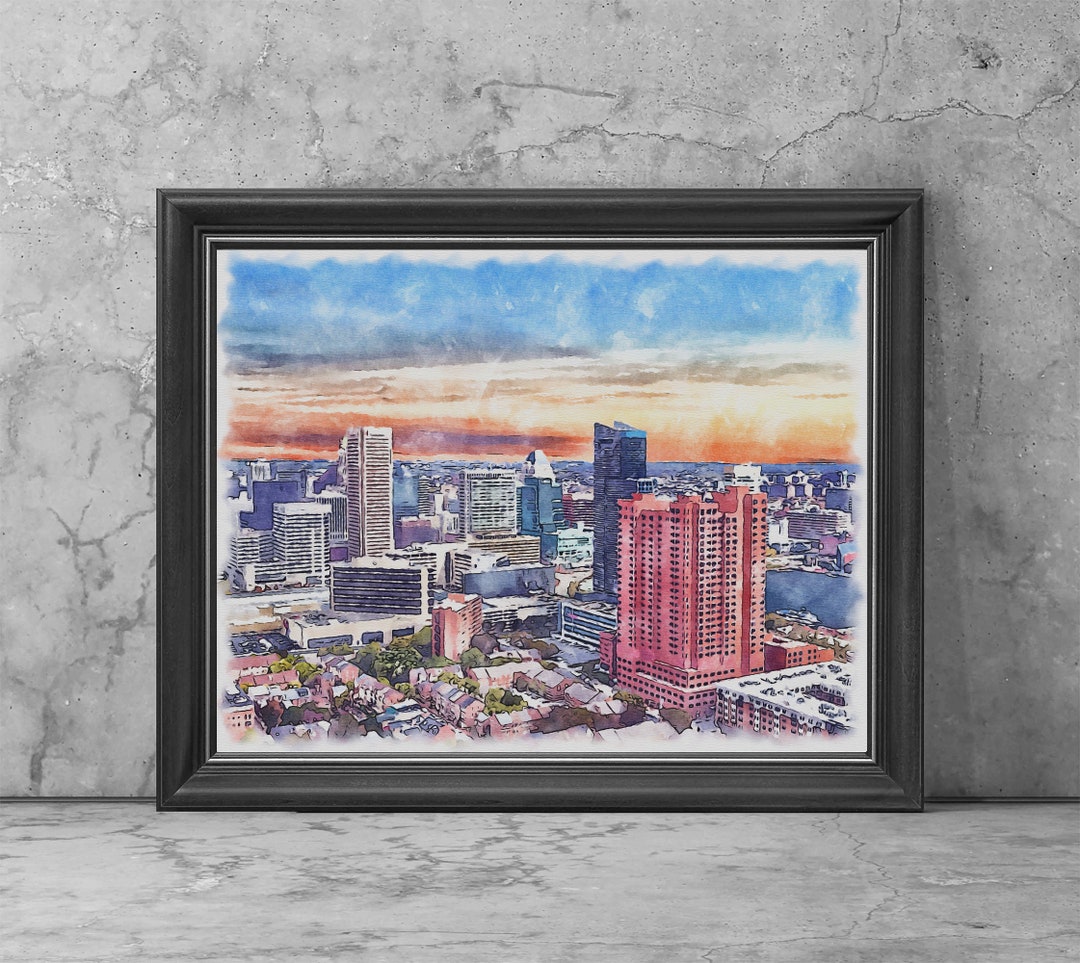 Baltimore Watercolor Art Print, Baltimore Maryland Original Sketched ...
