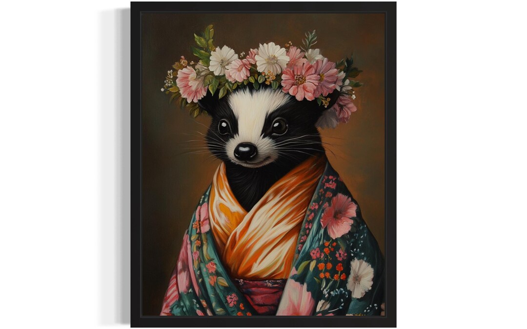 Skunk Animal With Flower Art Print, Wall Art Poster, Original Paint ...