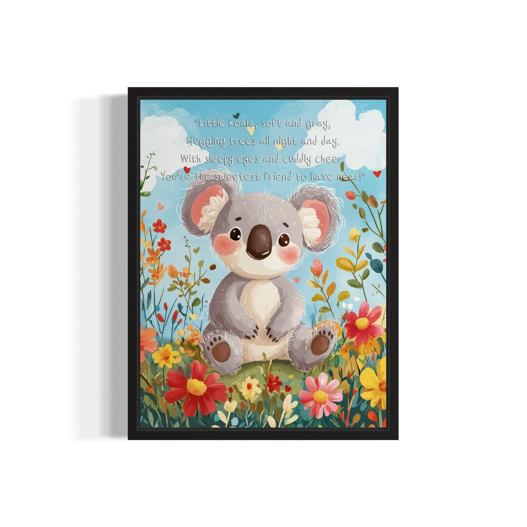 Koala Animal Poem Nursey Art Print, Wall Art Poster, Original Paint ...