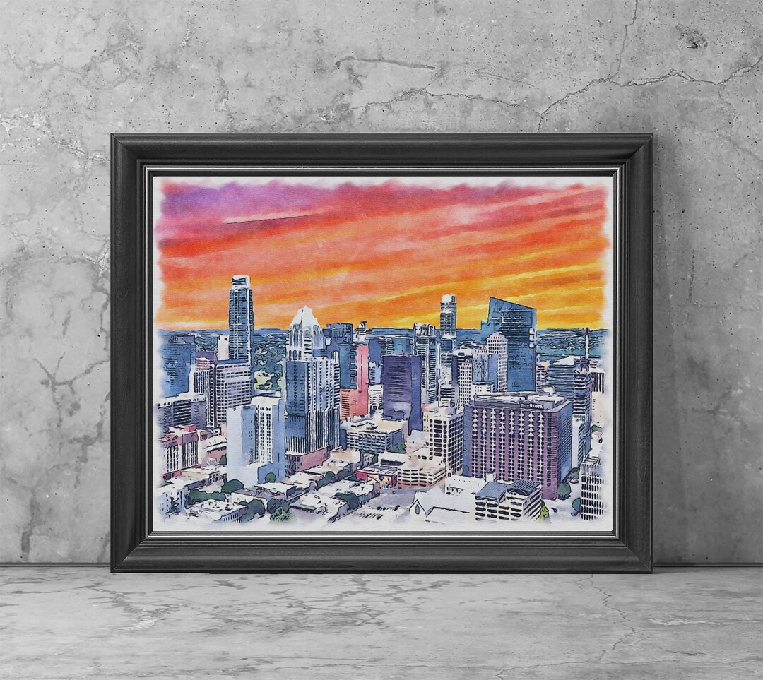 Austin Watercolor Art Print, Austin Texas Original Sketched Artwork ...