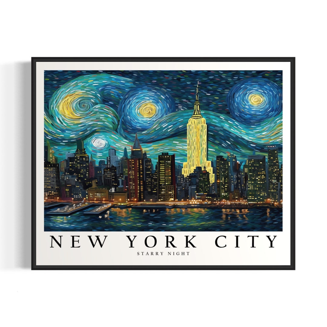 New York City Starry Night Art Print, Van Gogh New York City Poster ...