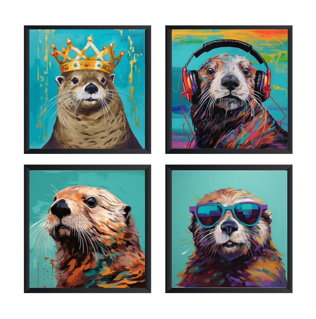 Sea Otter Art Print, Sea Otter Poster, Sea Otter Wall Art (set of 4 ...