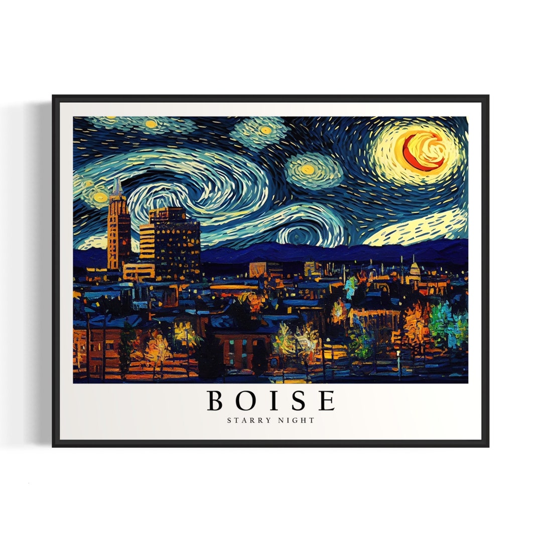 Boise Starry Night Art Print, Van Gogh Boise Poster Wall Art, Original ...