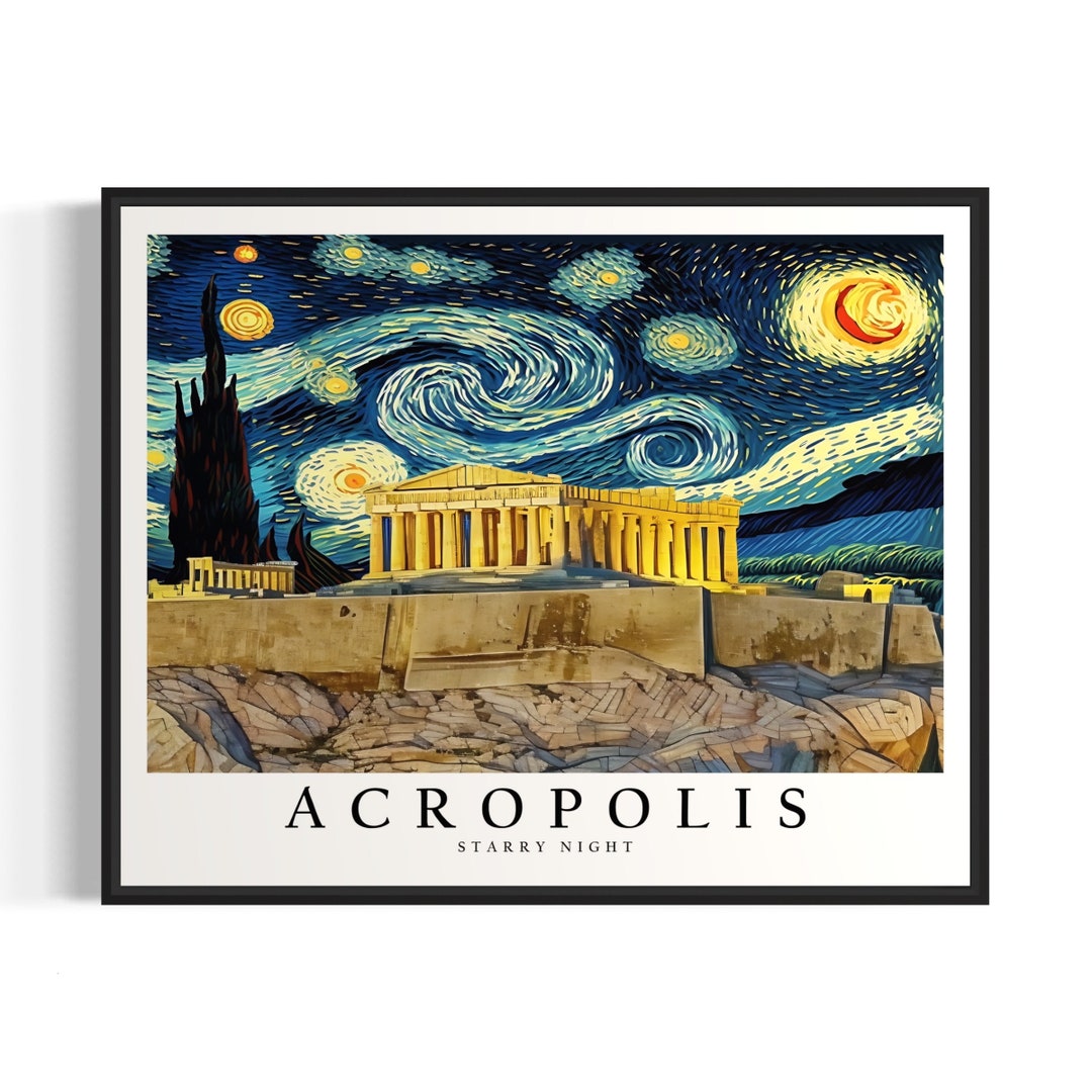 Acropolis Starry Night Art Print, Van Gogh Acropolis Poster Wall Art ...