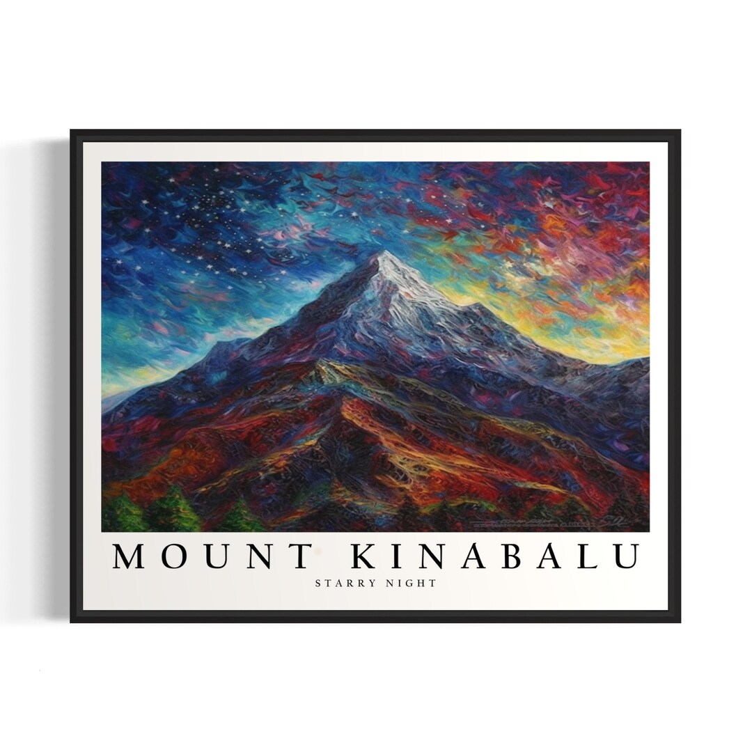 Mount Kinabalu Starry Night Art Print, Van Gogh Style Poster Wall Art ...