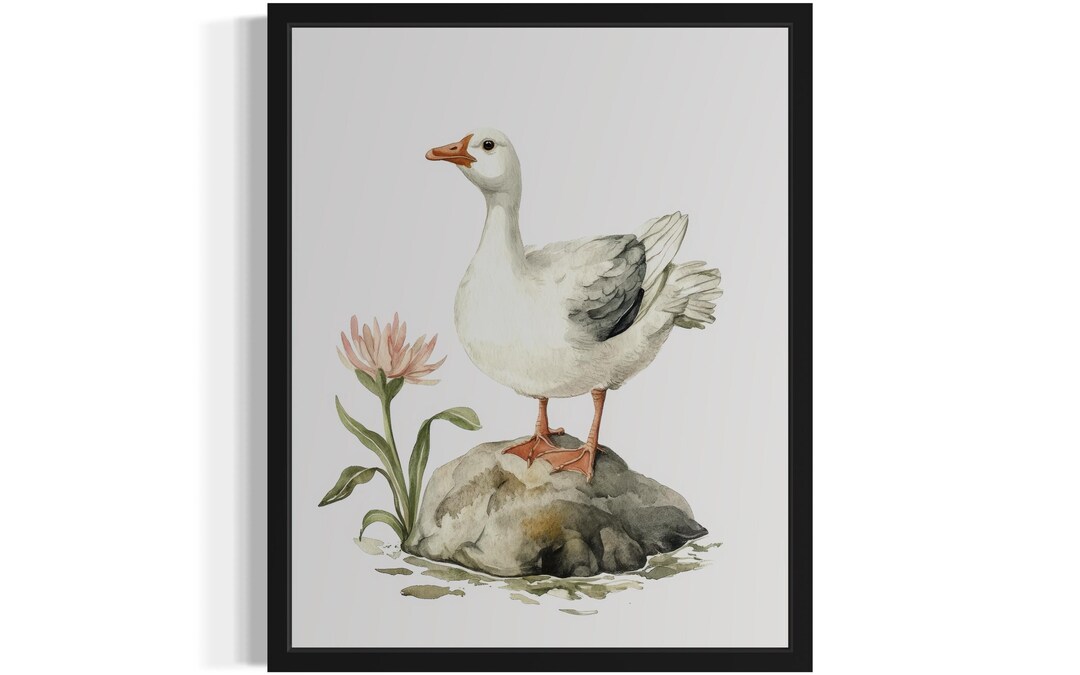 Goose Bird on Branch Watercolor Art Print, Wall Art Poster, Original ...
