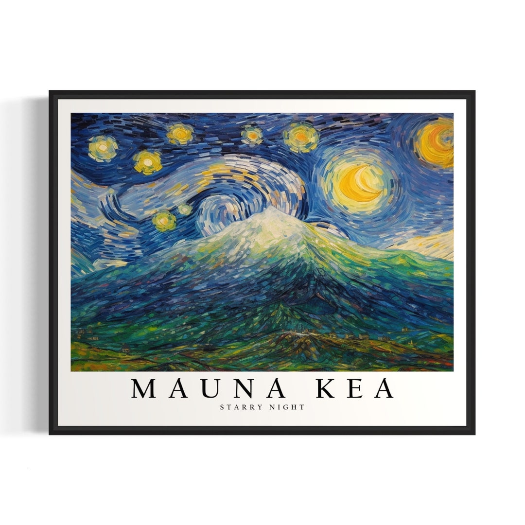 Mauna Kea Starry Night Art Print, Van Gogh Style Poster Wall Art ...