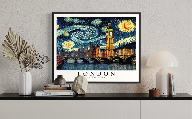 London Starry Night Art Print Van Gogh London Poster Wall - Etsy