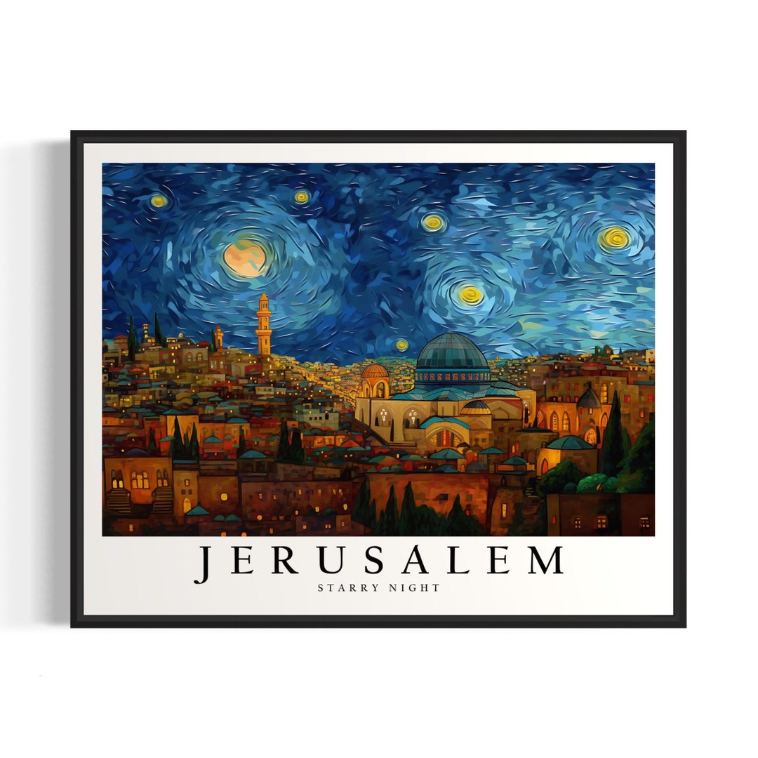 Jerusalem Starry Night Art Print, Van Gogh Jerusalem Poster Wall Art ...