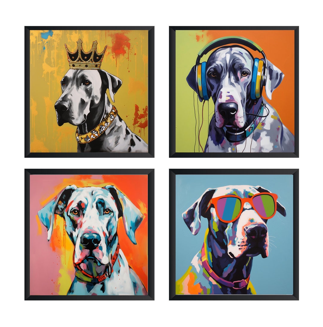 Great Dane Art Print, Great Dane Poster, Great Dane Wall Art (set of 4 ...