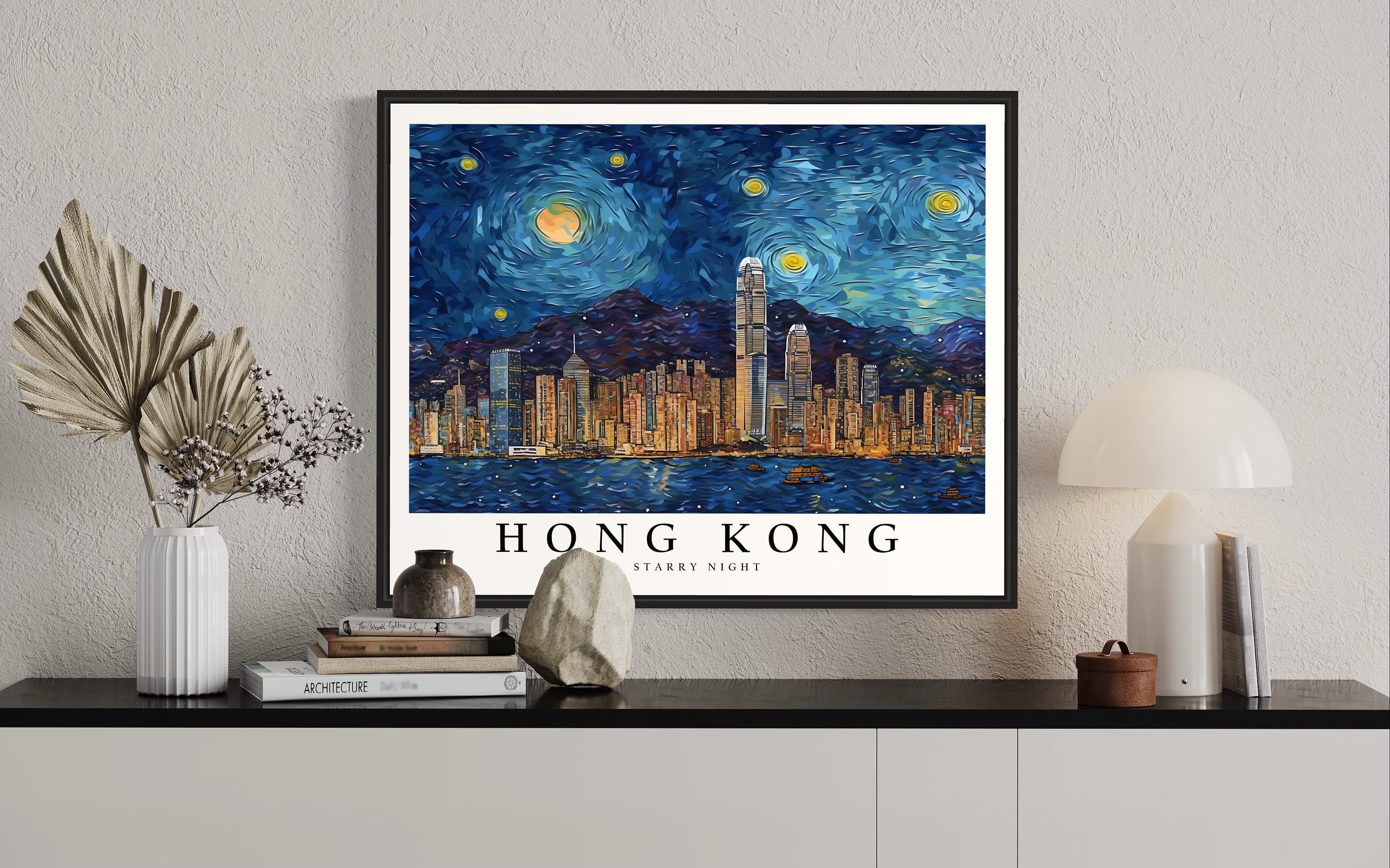 Hong Kong Starry Night Art Print, Van Gogh Hong Kong Poster Wall Art ...