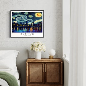 Boston Starry Night Art Print, Van Gogh Boston Poster Wall Art ...