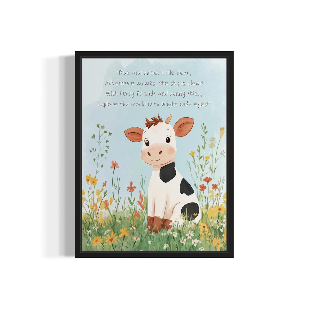 Cow Animal Poem Nursey Art Print, Wall Art Poster, Original Paint ...
