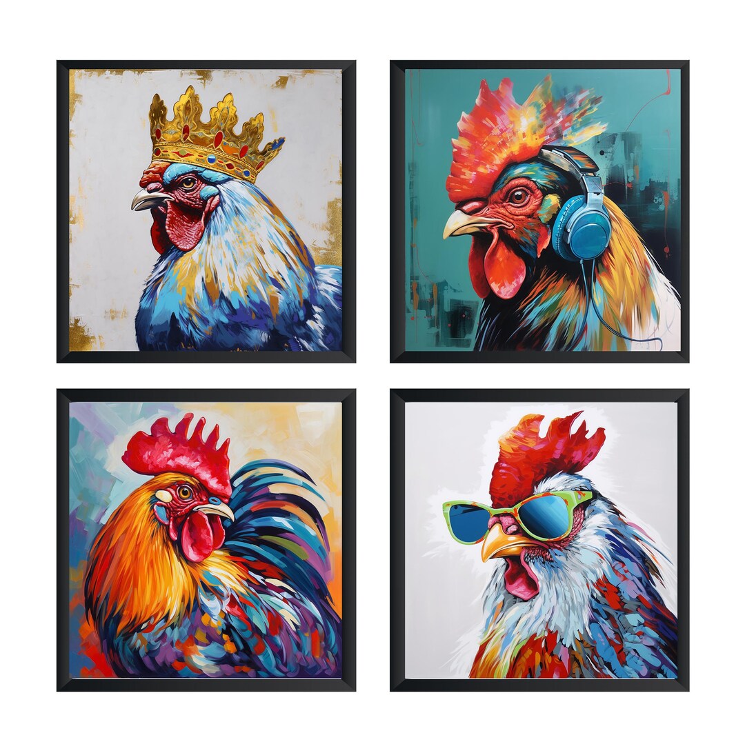 Rooster Art Print, Rooster Poster, Rooster Wall Art set of 4 Unframed ...
