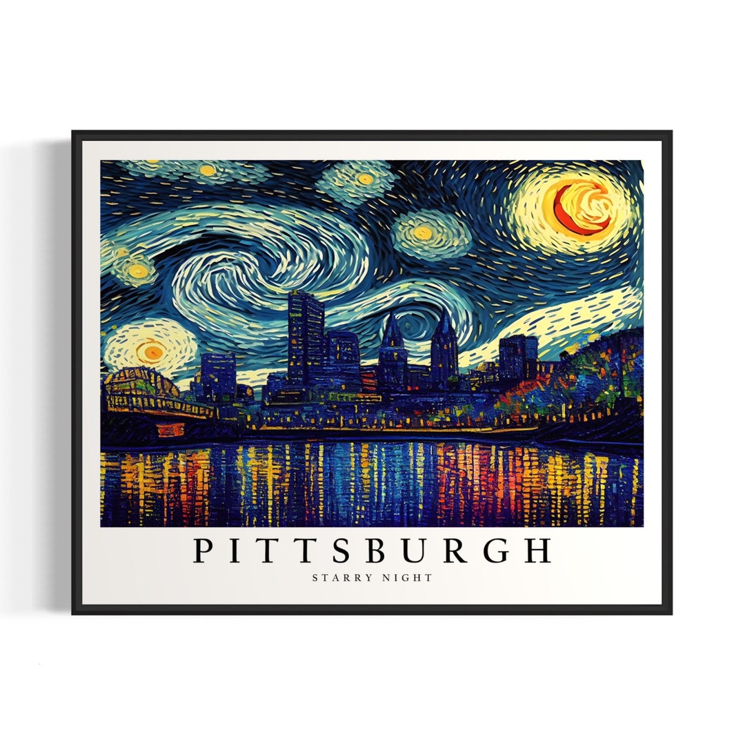 Pittsburgh Starry Night Art Print, Van Gogh Pittsburgh Poster Wall Art ...