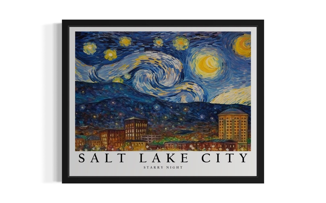 Salt Lake City Utah Starry Night Art Print, Wall Art Poster, Original ...