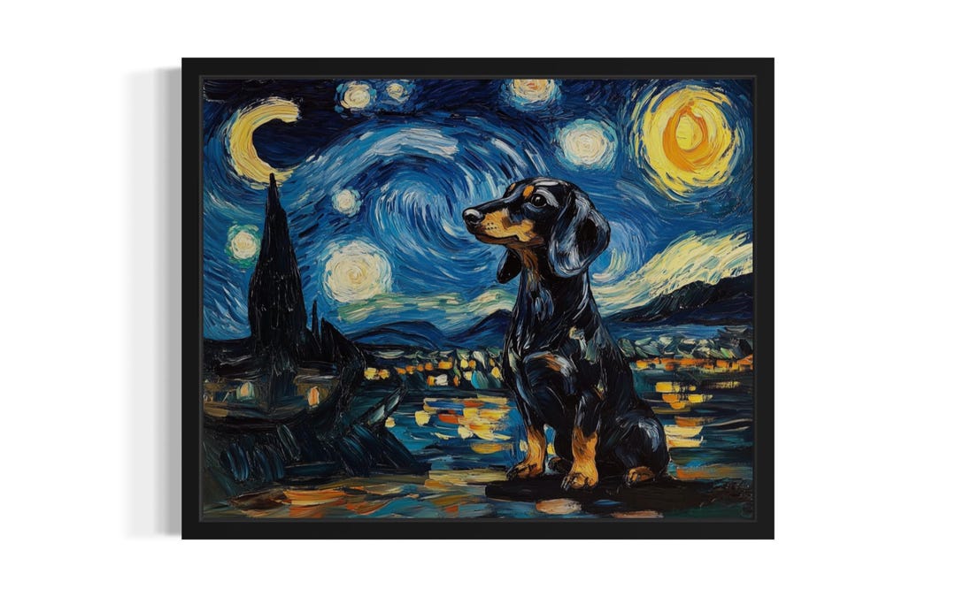 Dachshund Dog Starry Night Art Print, Wall Art Poster, Original Paint ...