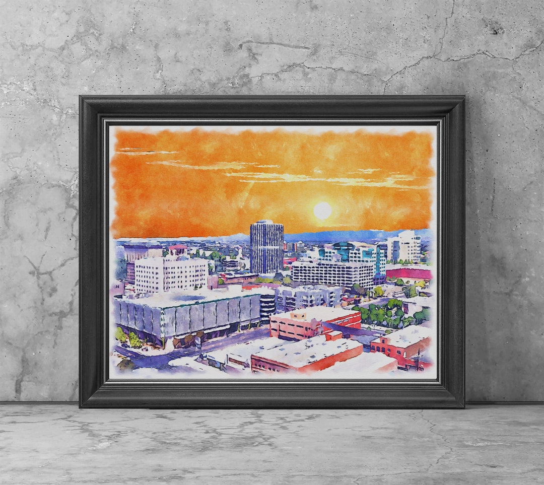 Fresno Watercolor Art Print, Fresno California Original Sketched ...