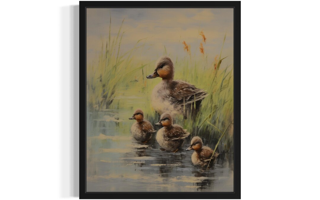 Duck Family Waterfowl Art Print, Wall Art Poster, Original Paint ...