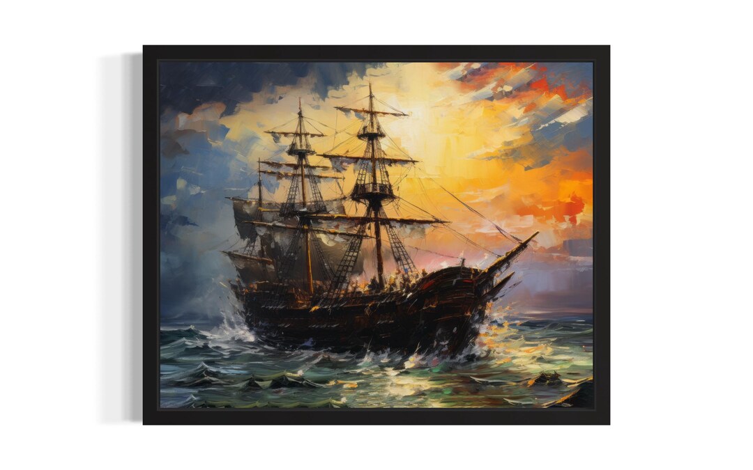 Pirate Ship Abstract Art Print, Wall Art Poster, Original Paint Artwork ...