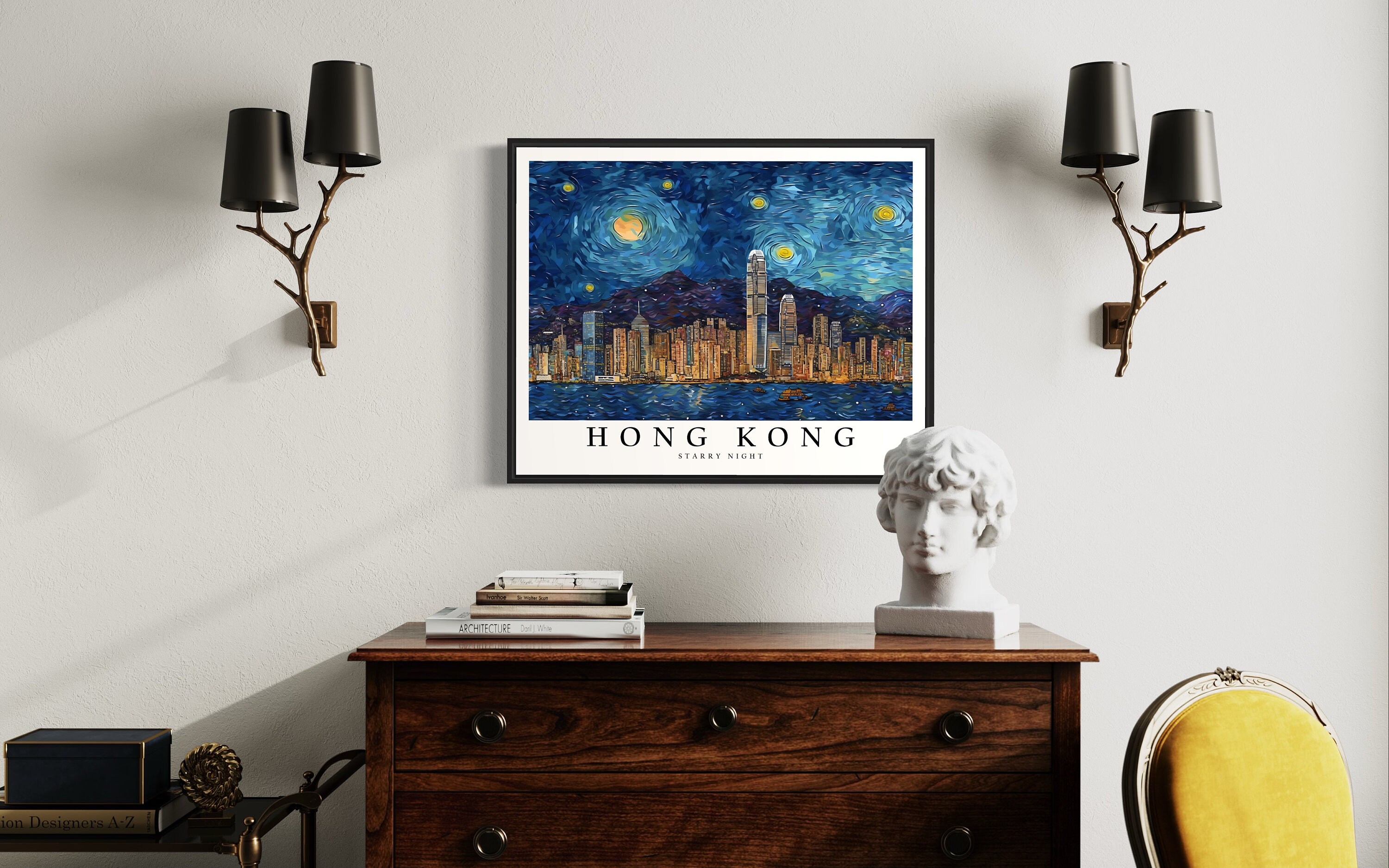 Hong Kong Starry Night Art Print, Van Gogh Hong Kong Poster Wall Art ...