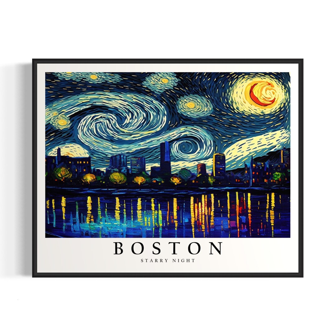 Boston Starry Night Art Print, Van Gogh Boston Poster Wall Art ...