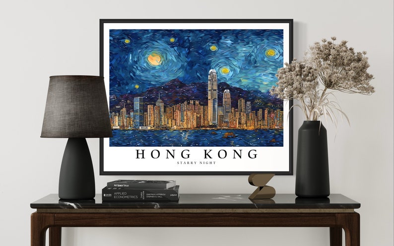 Hong Kong Starry Night Art Print, Van Gogh Hong Kong Poster Wall Art ...