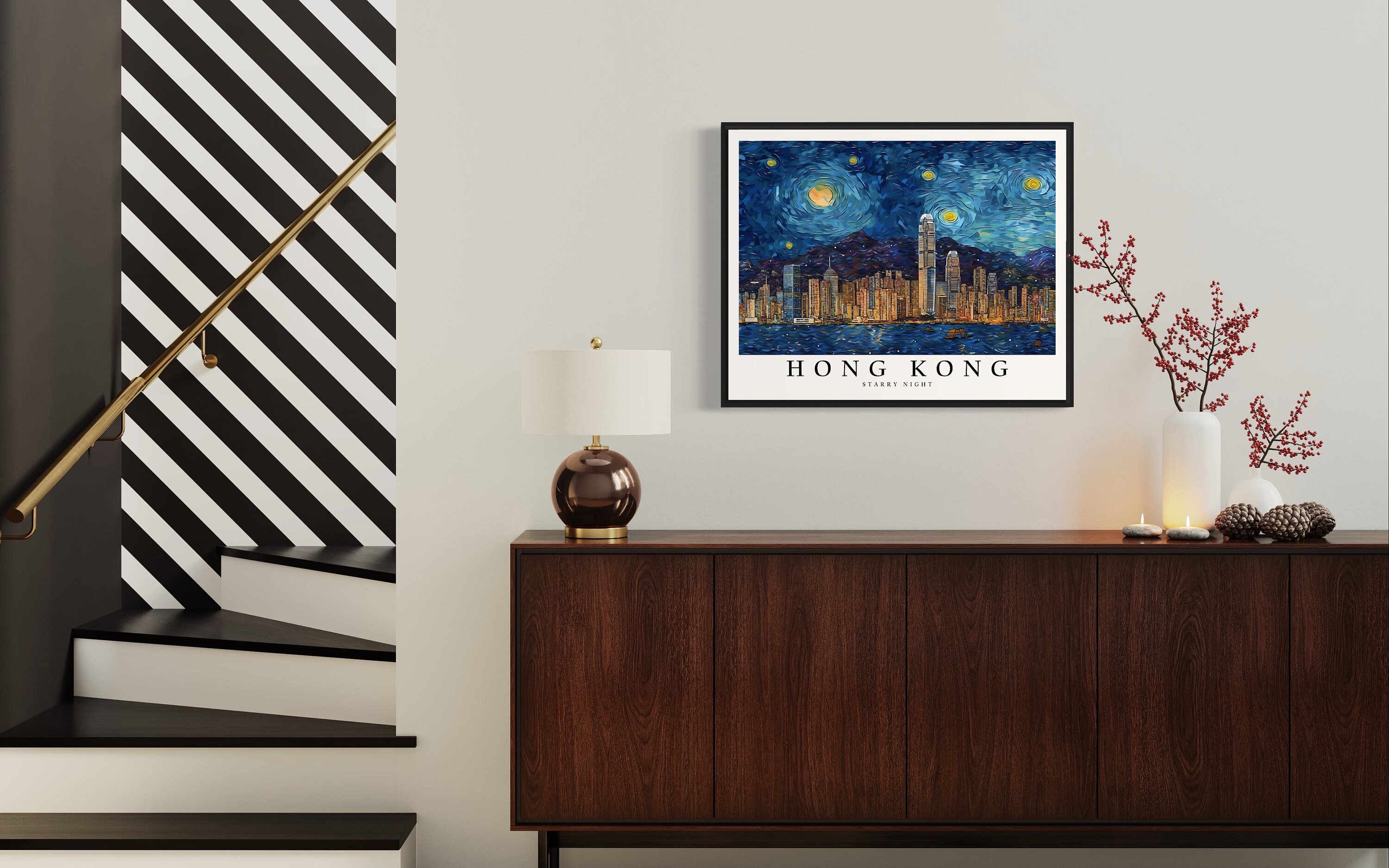 Hong Kong Starry Night Art Print, Van Gogh Hong Kong Poster Wall Art ...