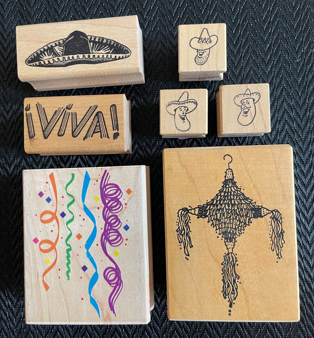 Rubber Stamps of Fiesta Themed Items Including a Piñata and Sombrero - Etsy