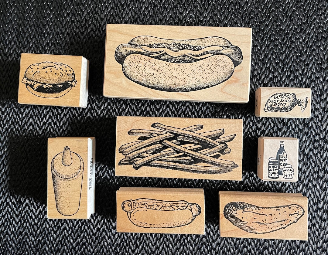 Burger, Hotdogs, and Fries Rubber Stamps - Stampa Barbara - Etsy
