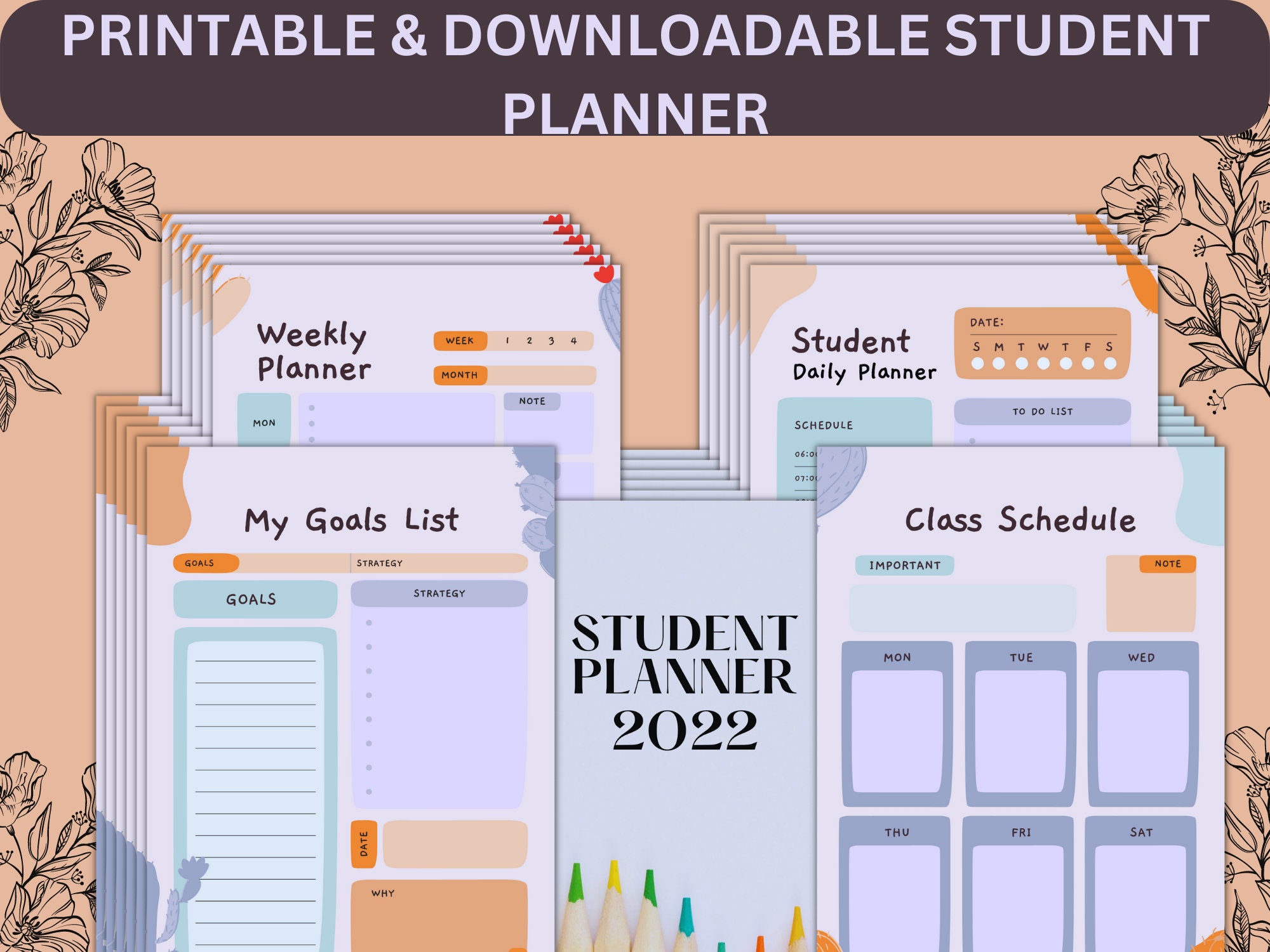 Student Planner, Study Planner, Printable Academic Planner, College ...